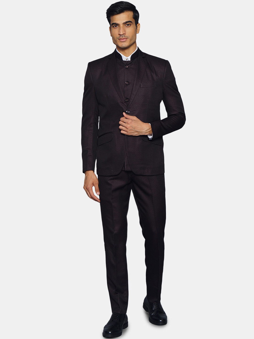Buy Wintage Men Coffee Brown Solid Single Breasted Formal Suit - Suits ...