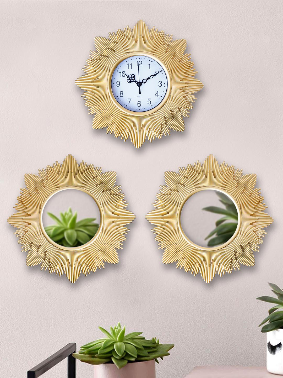Buy TIED RIBBONS Gold Toned & White Set Of 3 Floral Contemporary Wall ...
