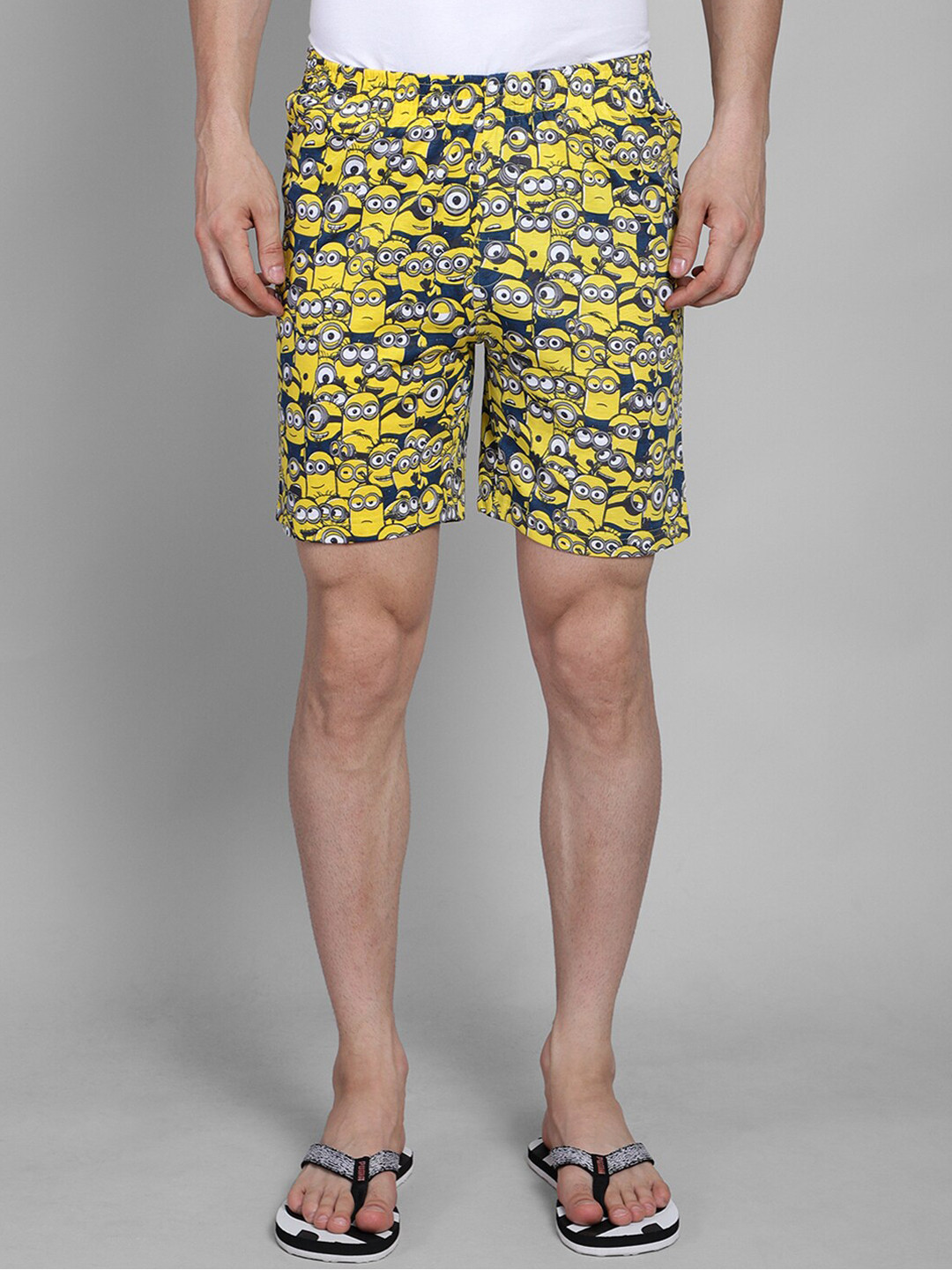 Buy Free Authority Men Yellow & Navy Blue Minions Printed Cotton Boxer ...