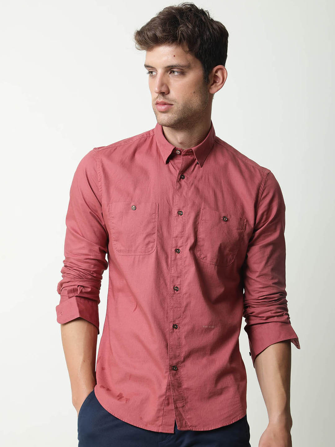 Buy RARE RABBIT Men Harrinbone Regular Fit Spread Collar Cotton Shirt ...