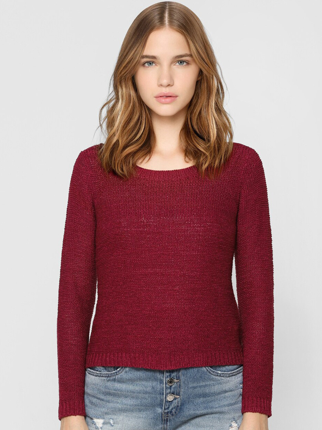 Buy ONLY Women Maroon Open Knit Pullover - Sweaters for Women 15310824 ...