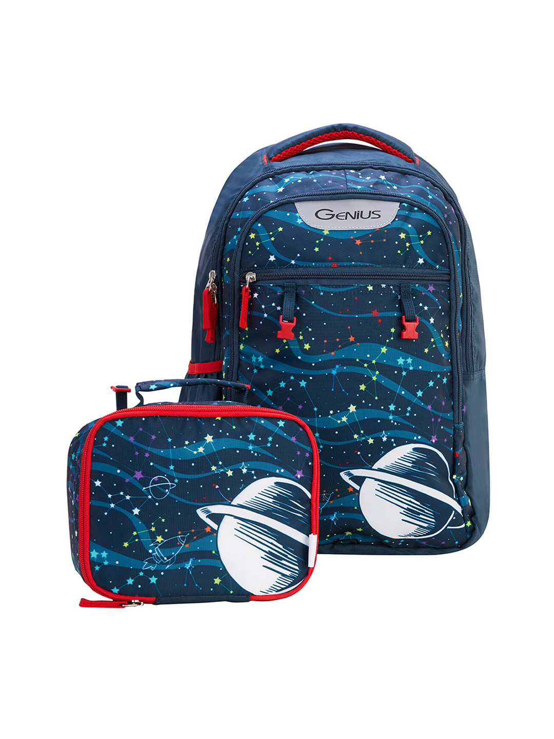 Buy Genius Unisex Kids Blue & Red Graphic Safari Asteroid Backpack With ...