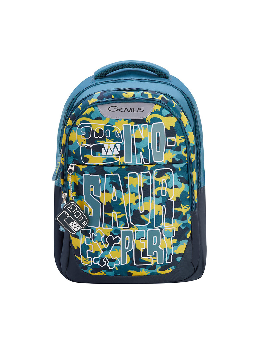 Buy Genius Unisex Kids Blue & Yellow Graphic Safari Fossil Backpack ...
