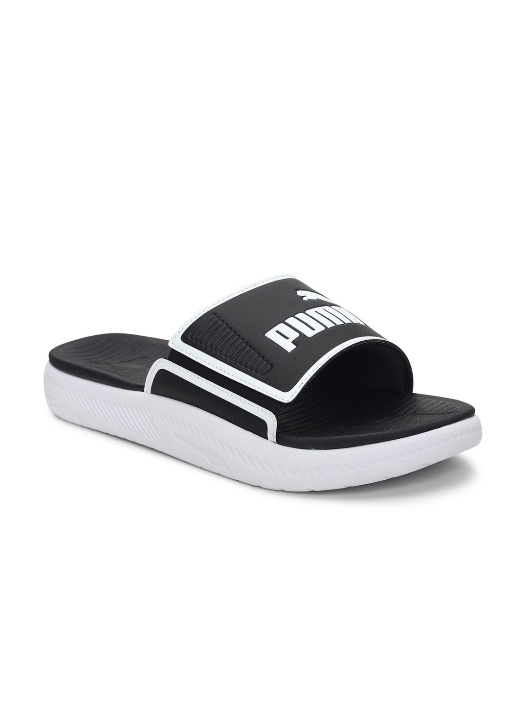 Buy Puma Men Black & White Printed Softride Slides - Flip Flops for Men ...