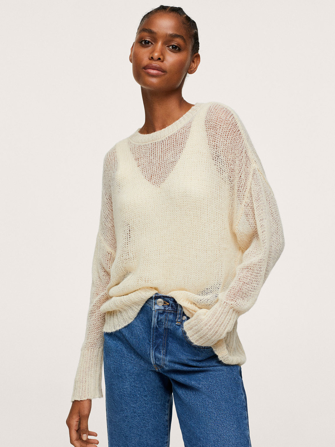 Buy MANGO Women Off White Open Knit Pullover - Sweaters for Women ...