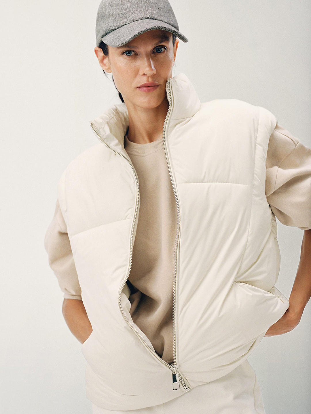 Buy MANGO Women Cream Coloured Padded Jacket - Jackets for Women ...