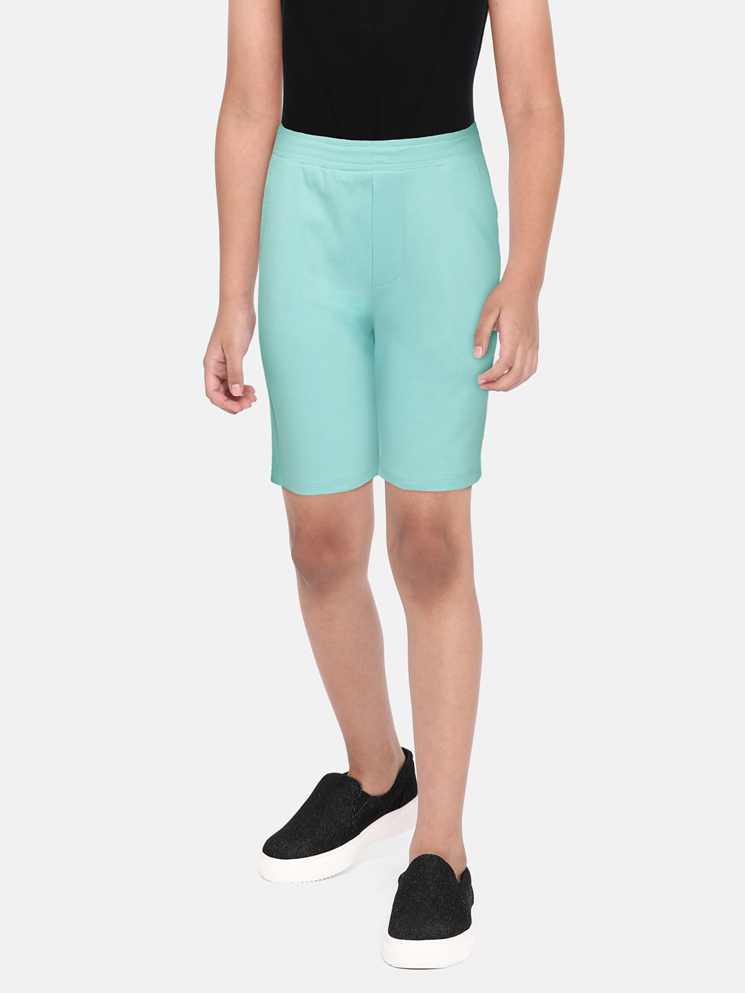 Buy HERE&NOW Boys Turquoise Blue Solid Regular Fit Mid Rise Pure Cotton ...