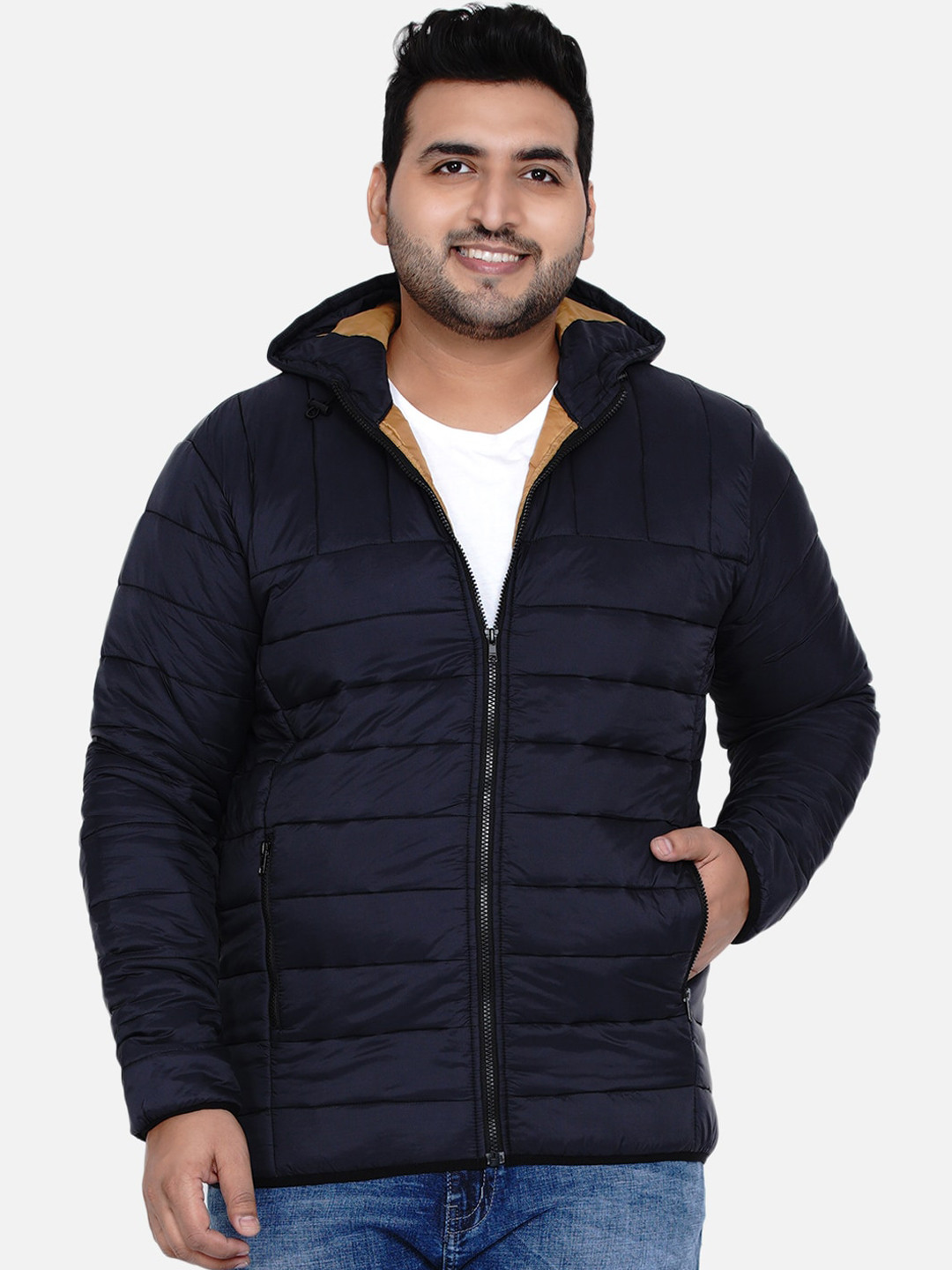 Buy John Pride Men Navy Blue Solid Puffer Jacket - Jackets for Men ...