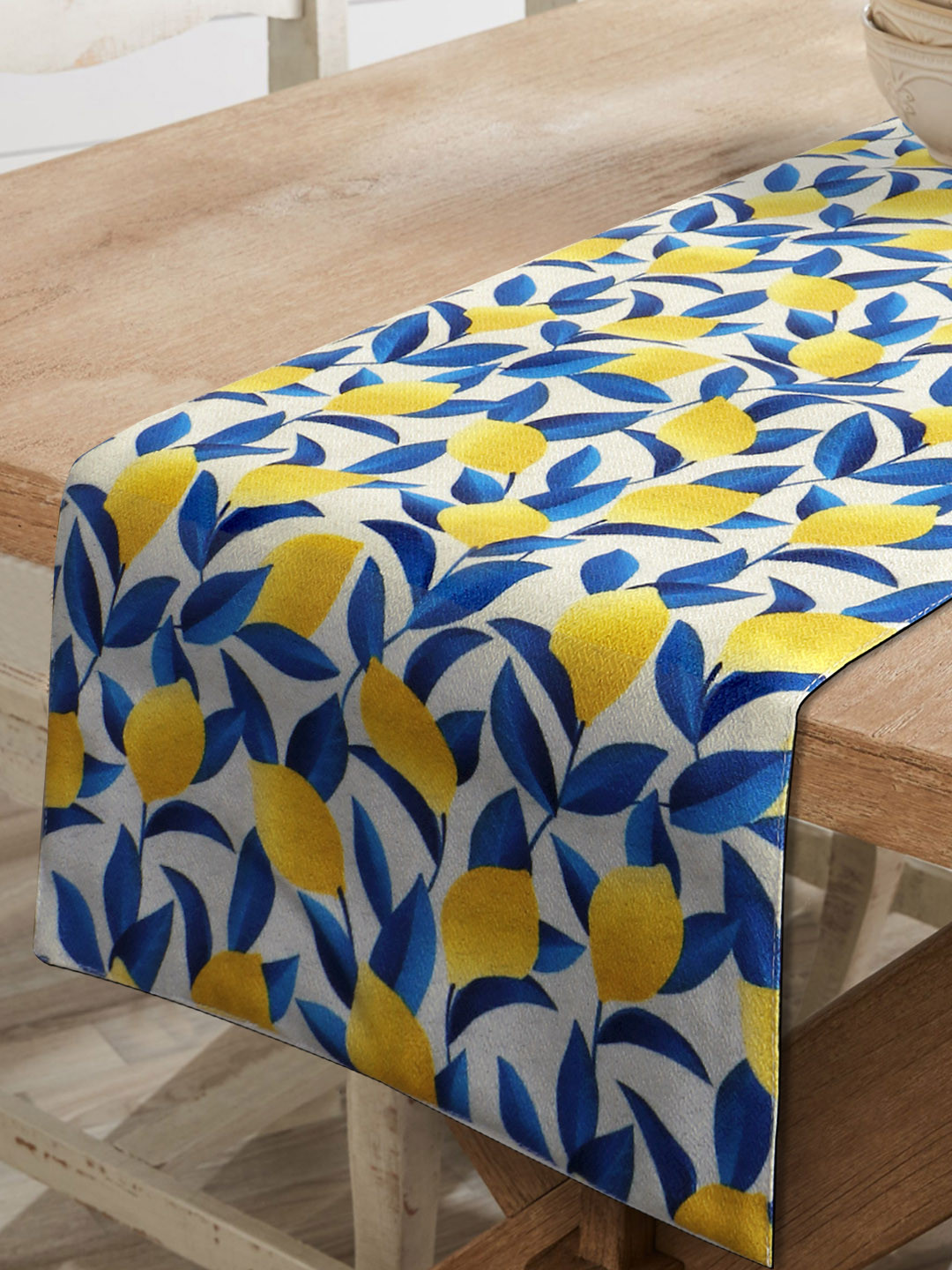 Buy HomeStorie White & Blue HD Floral Print Table Runner - Runners for ...