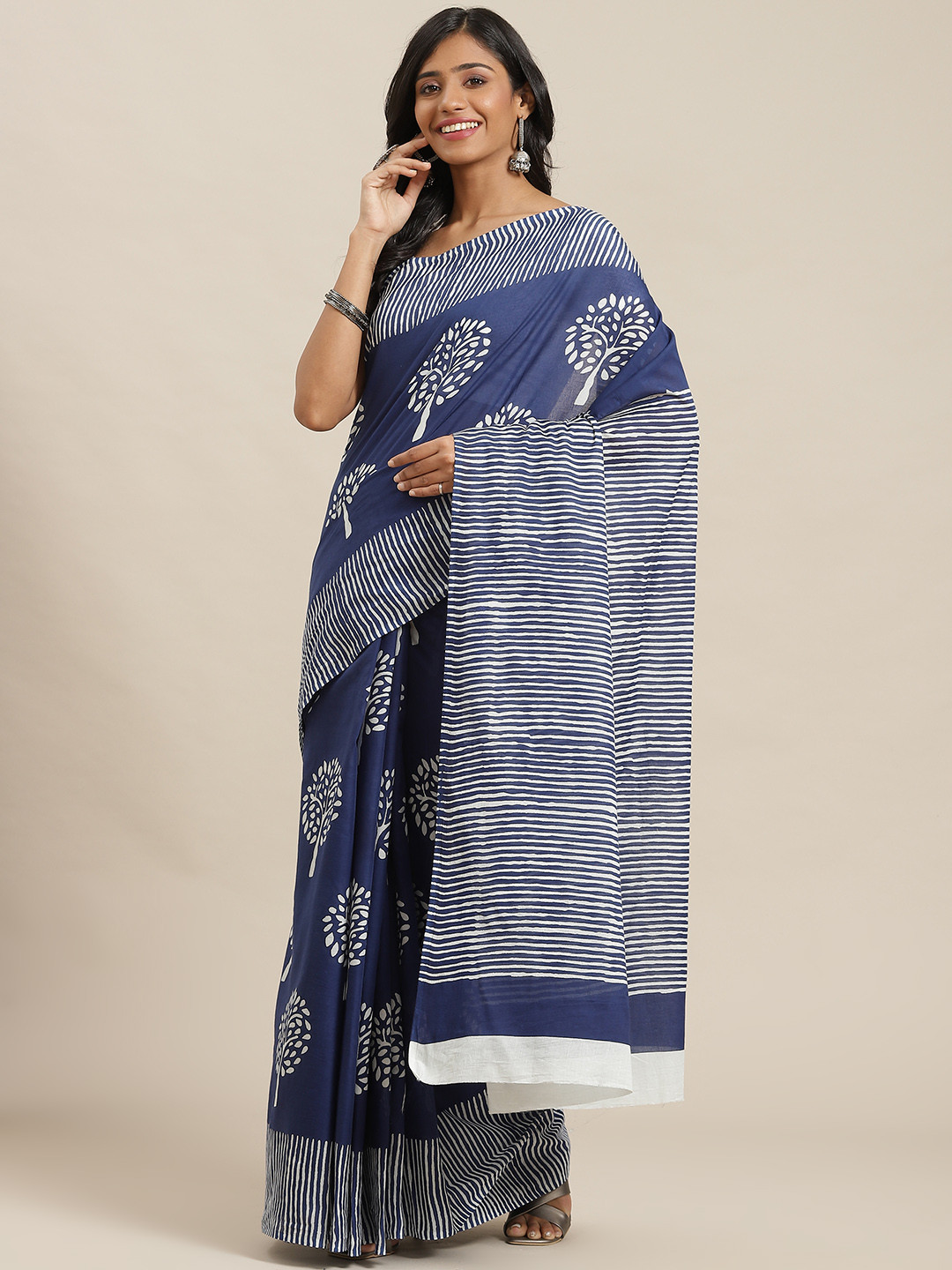 Buy Libas Blue Ethnic Motifs Pure Cotton Saree - Sarees for Women ...