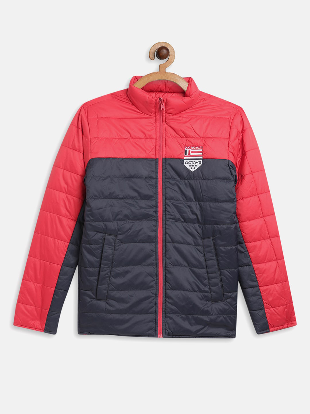Buy Octave Boys Red Colourblocked Padded Jacket With Patchwork ...