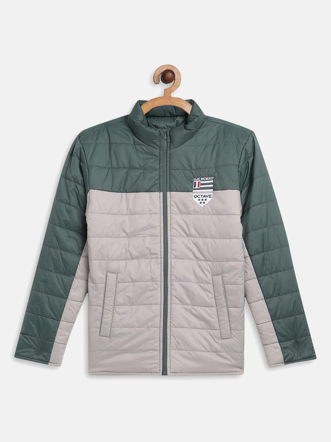 Buy Octave Boys Olive Green Grey Colourblocked Puffer Jacket - Jackets ...