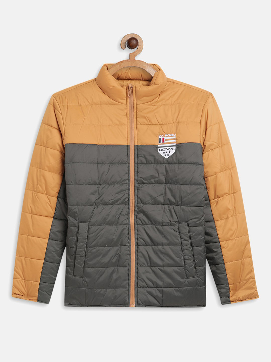 Buy Octave Boys Yellow Olive Green Colourblocked Puffer Jacket ...