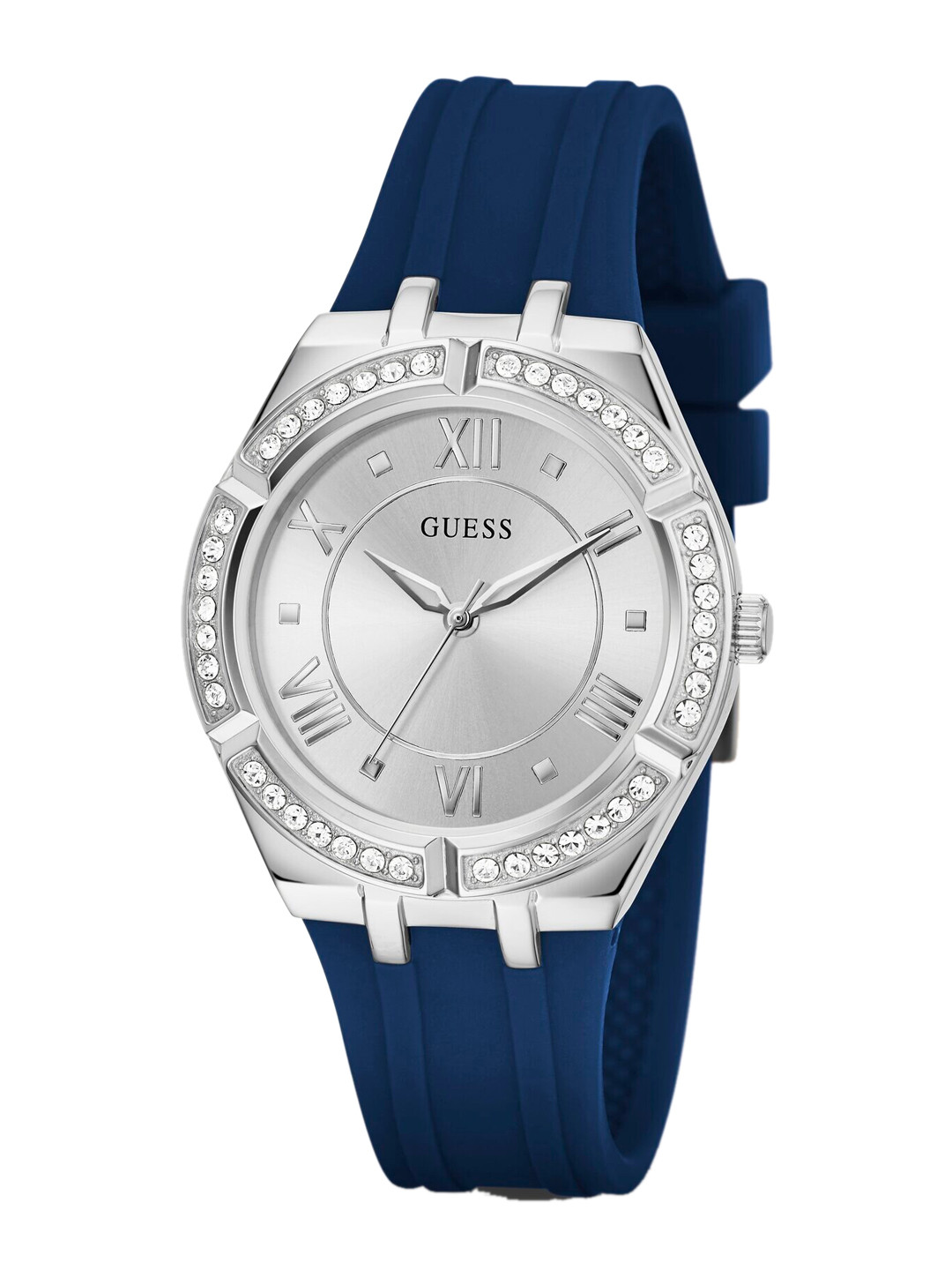 Buy GUESS Women Silver Toned Dial & Blue Straps Analogue Watch GW0034L5 ...
