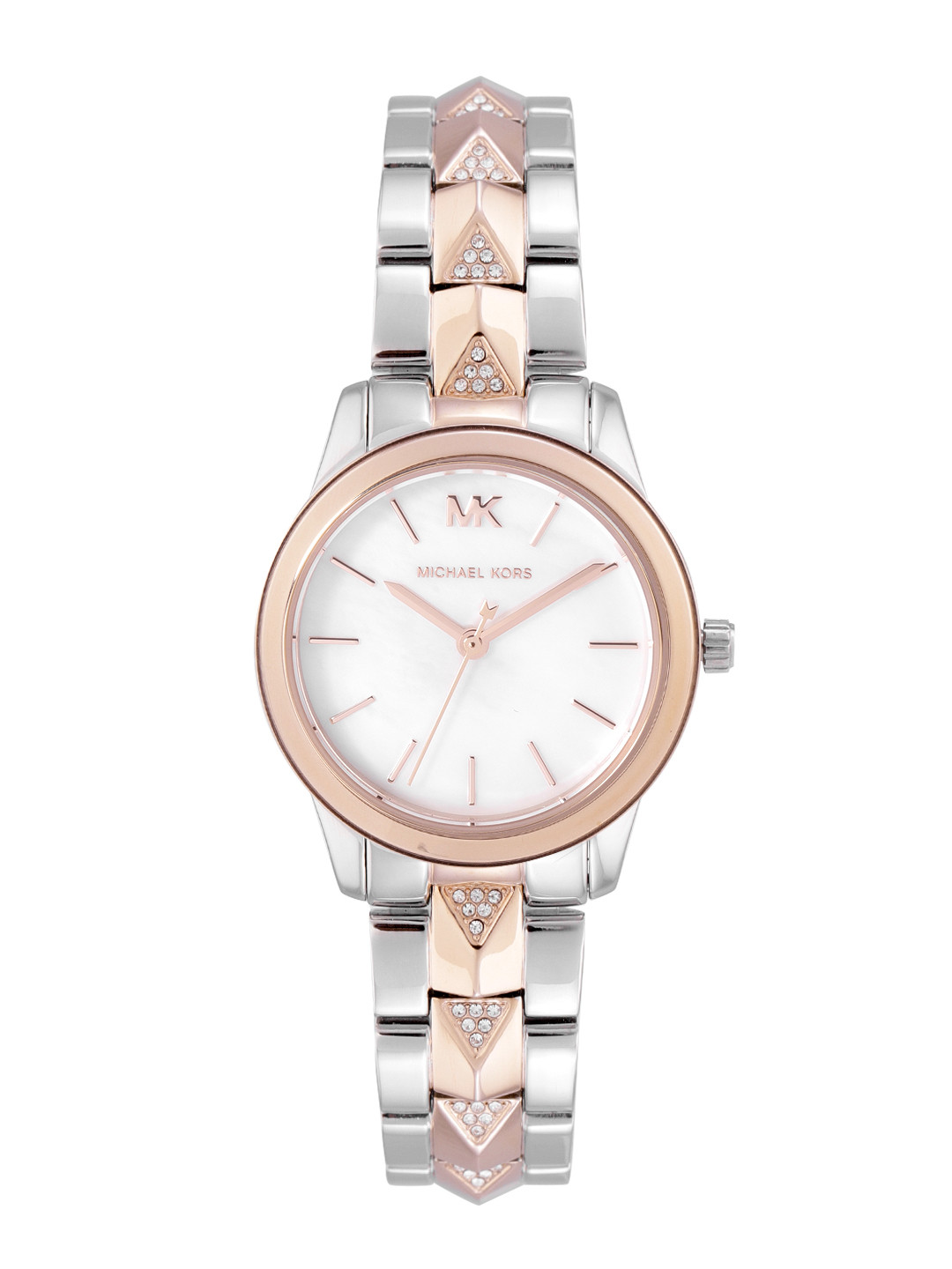 Buy Michael Kors Women White Dial & Rose Gold Toned Straps Analogue ...