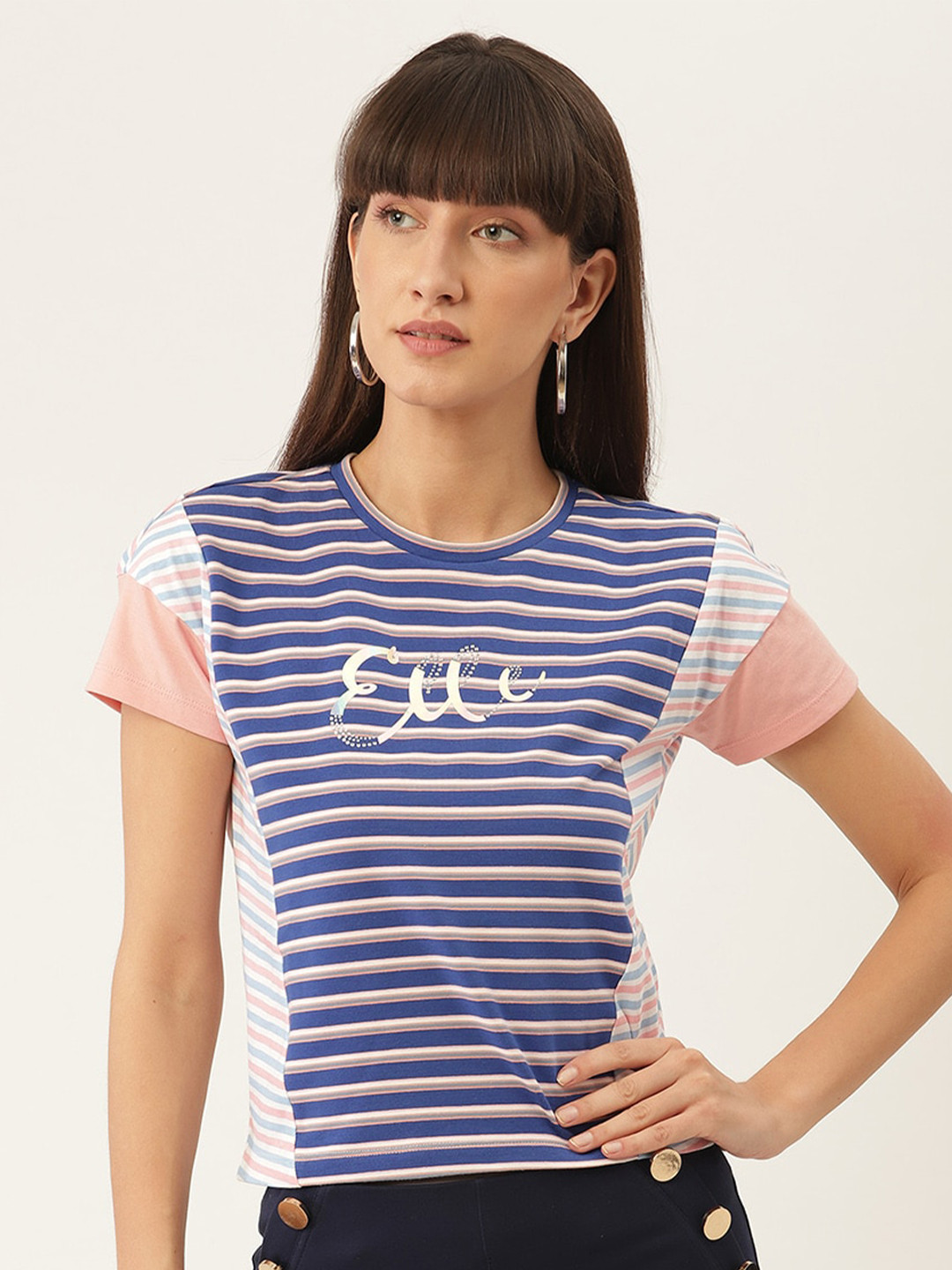 Buy ELLE Women Blue Striped T Shirt - Tshirts for Women 15323168 | Myntra