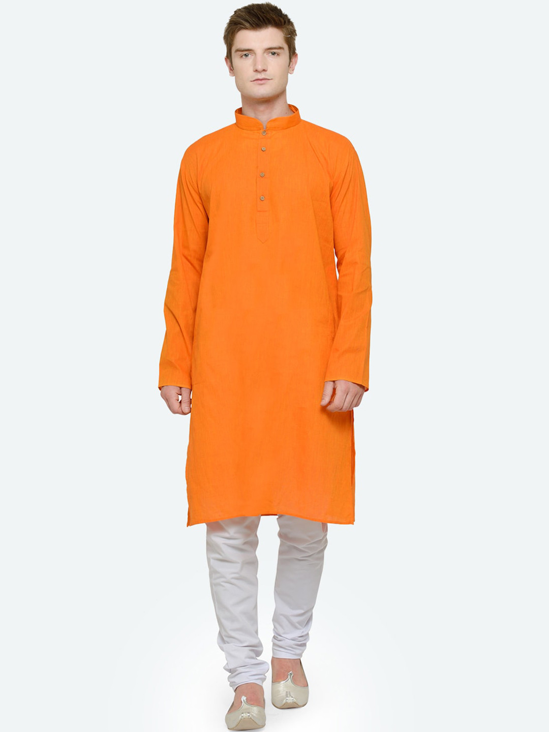 Buy RG DESIGNERS Men Orange Regular Kurta With Churidar - Kurta Sets ...