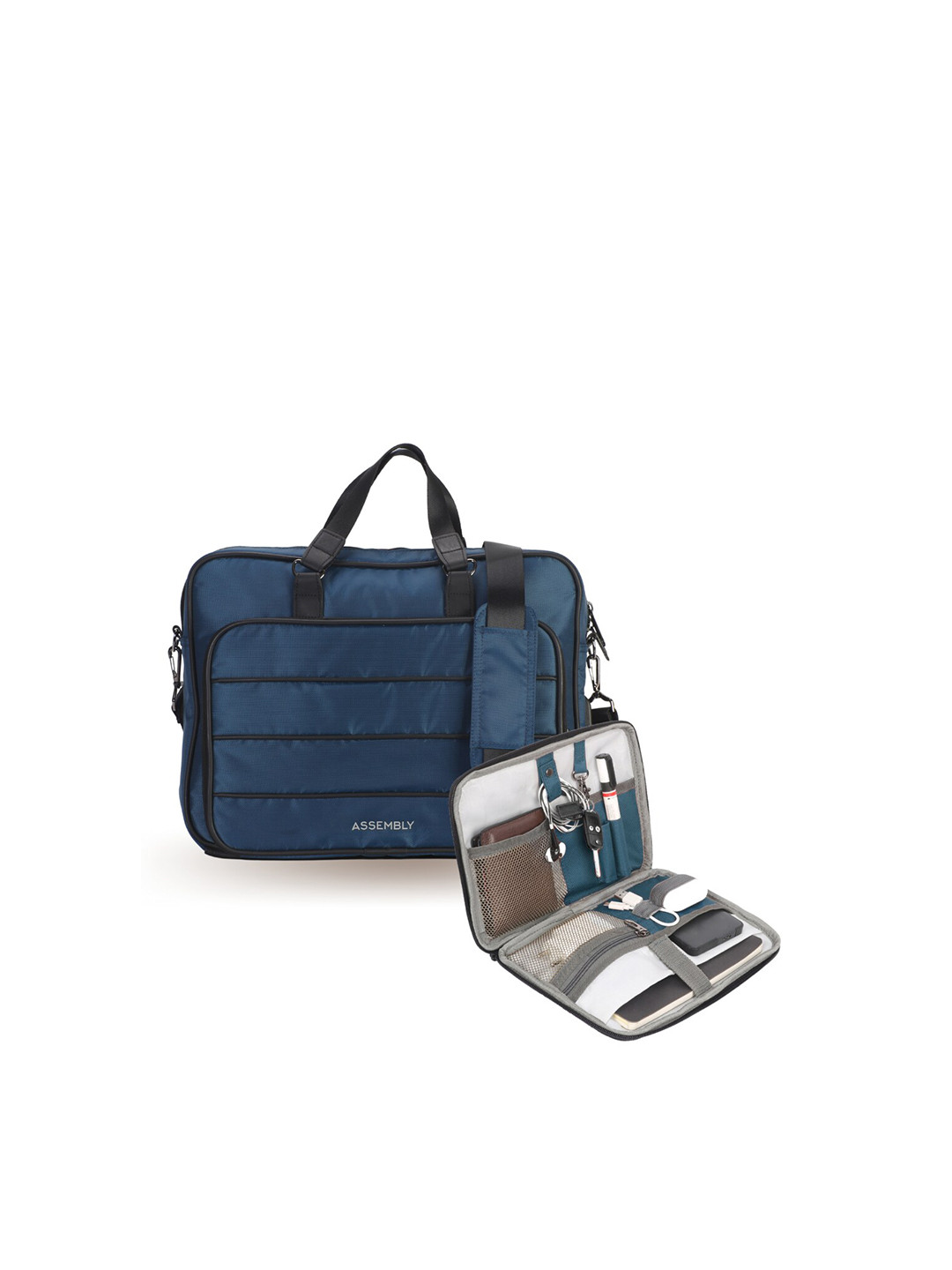 Buy THE ASSEMBLY Unisex Blue & Black Solid Formal Laptop Bag With Tech ...