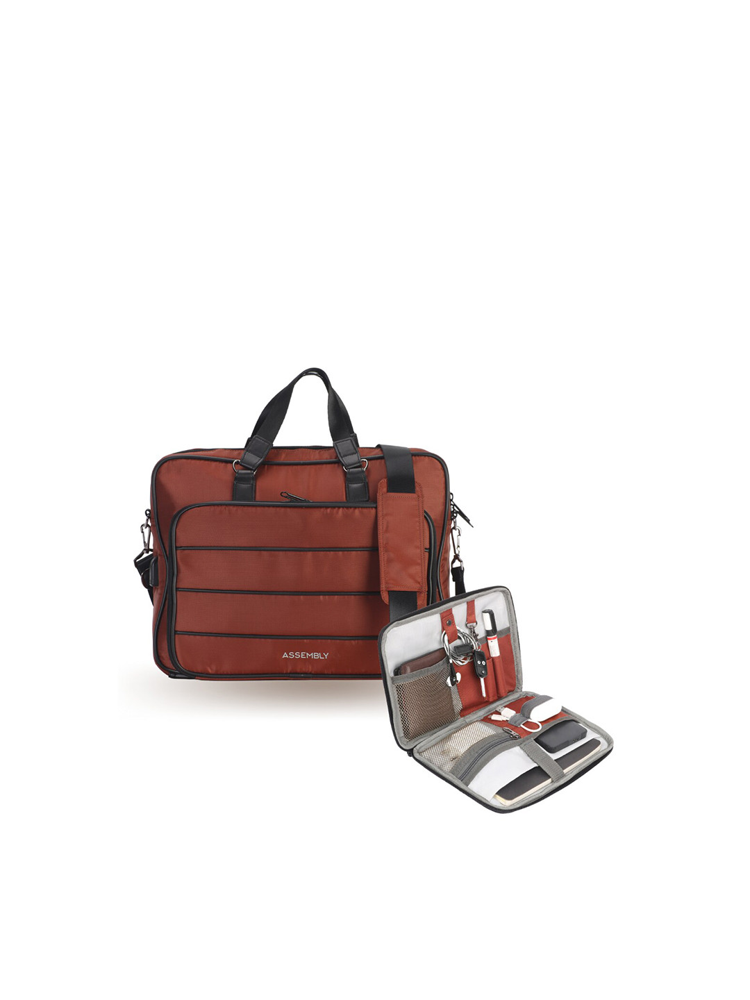 Buy THE ASSEMBLY Unisex Rust & Black Waterproof Laptop Bag With USB ...