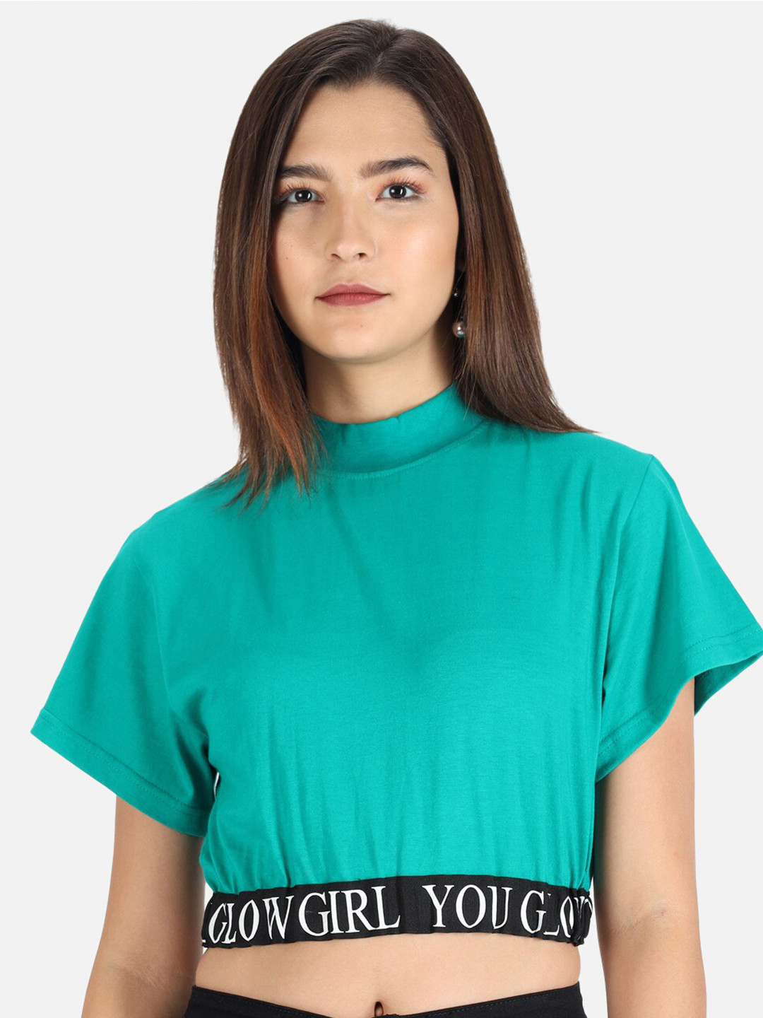 Buy The Dry State Women Sea Green & Black Typography Printed High Neck ...