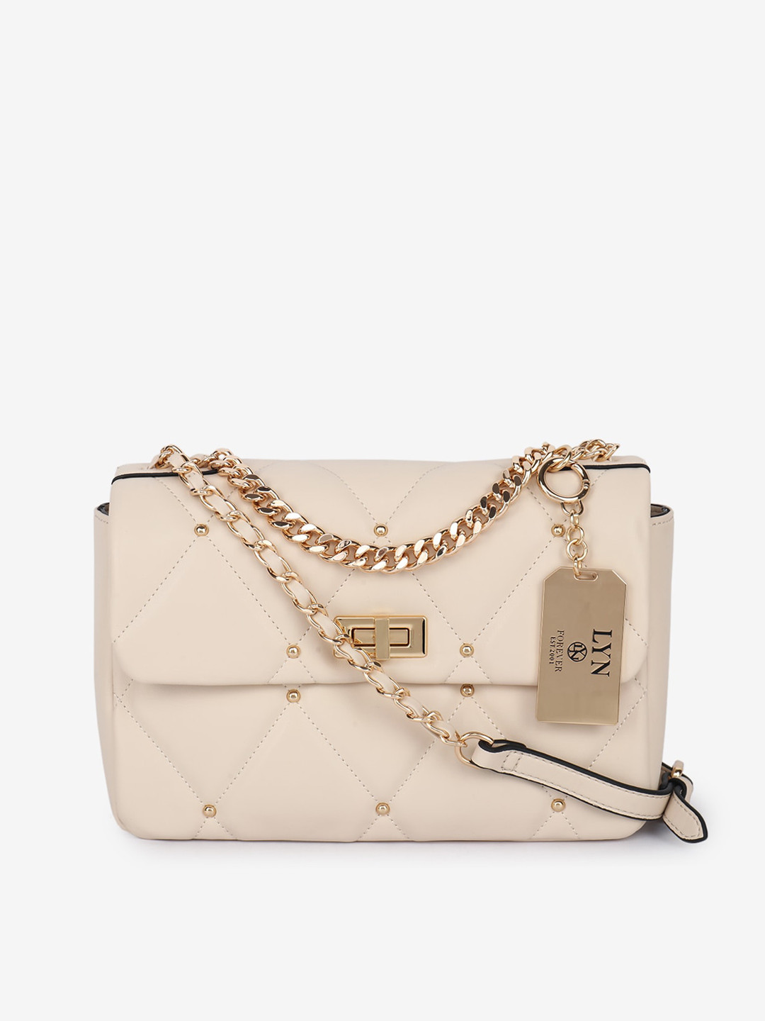 Buy LYN Beige Embellished Structured Sling Bag - Handbags for Women ...