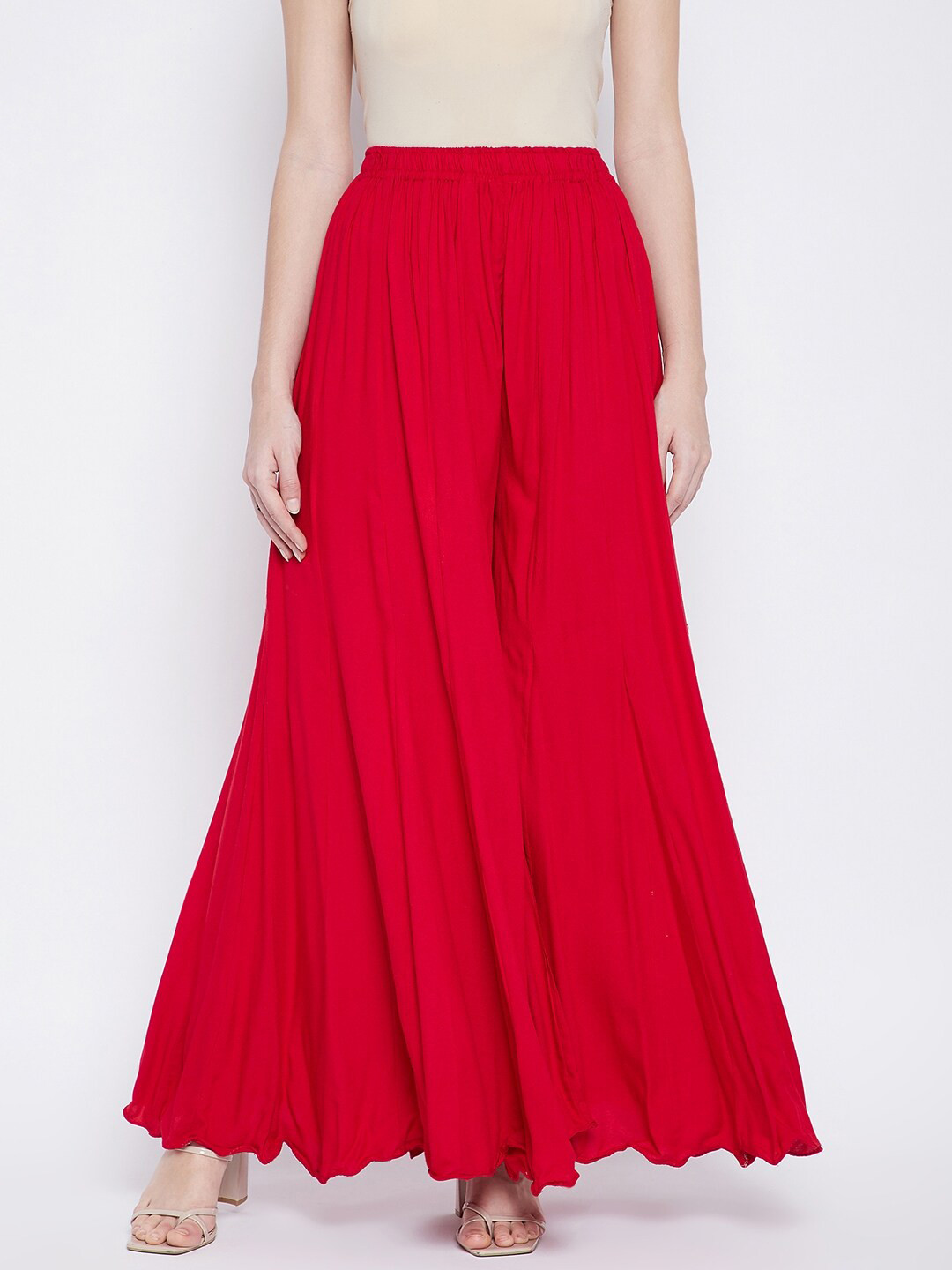 Buy TULIP 21 Women Red Flared Curly Hem Design Ethnic Palazzos ...