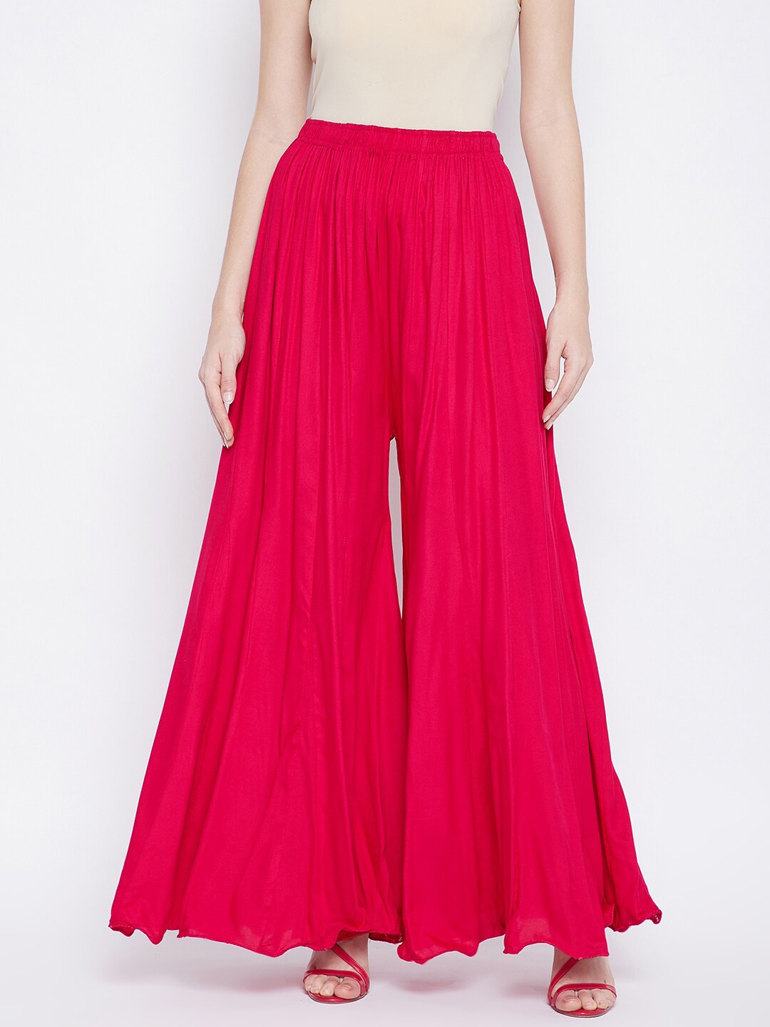 Buy TULIP 21 Women Pink Solid Curly Hem Flared Palazzo - Palazzos for ...