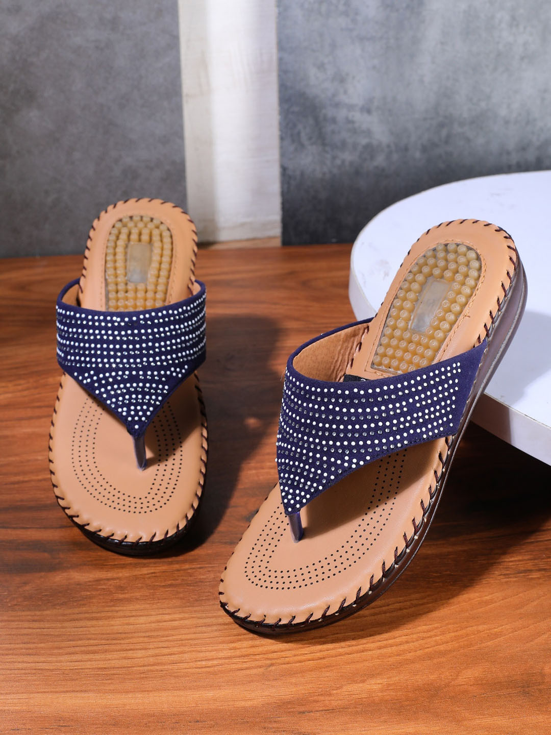 Buy LONDON STEPS Navy Blue Embellished Block Sandals - Heels for Women ...