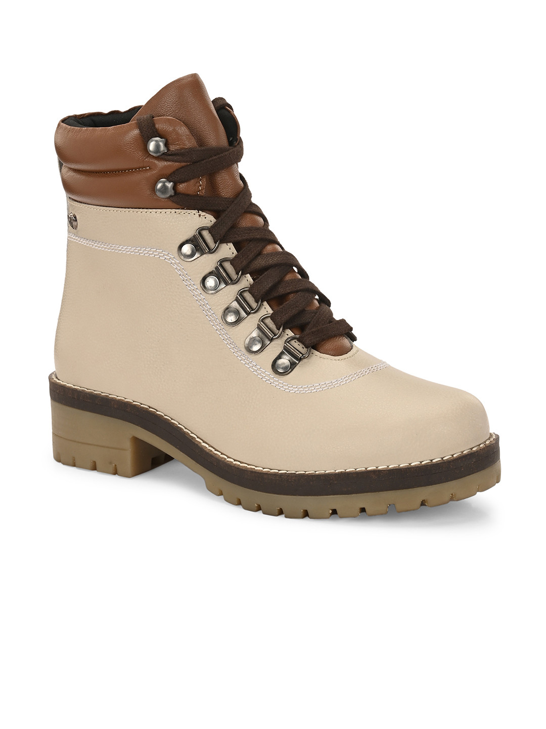 Buy Delize Off White Leather Block Heeled Boots - Boots for Women ...