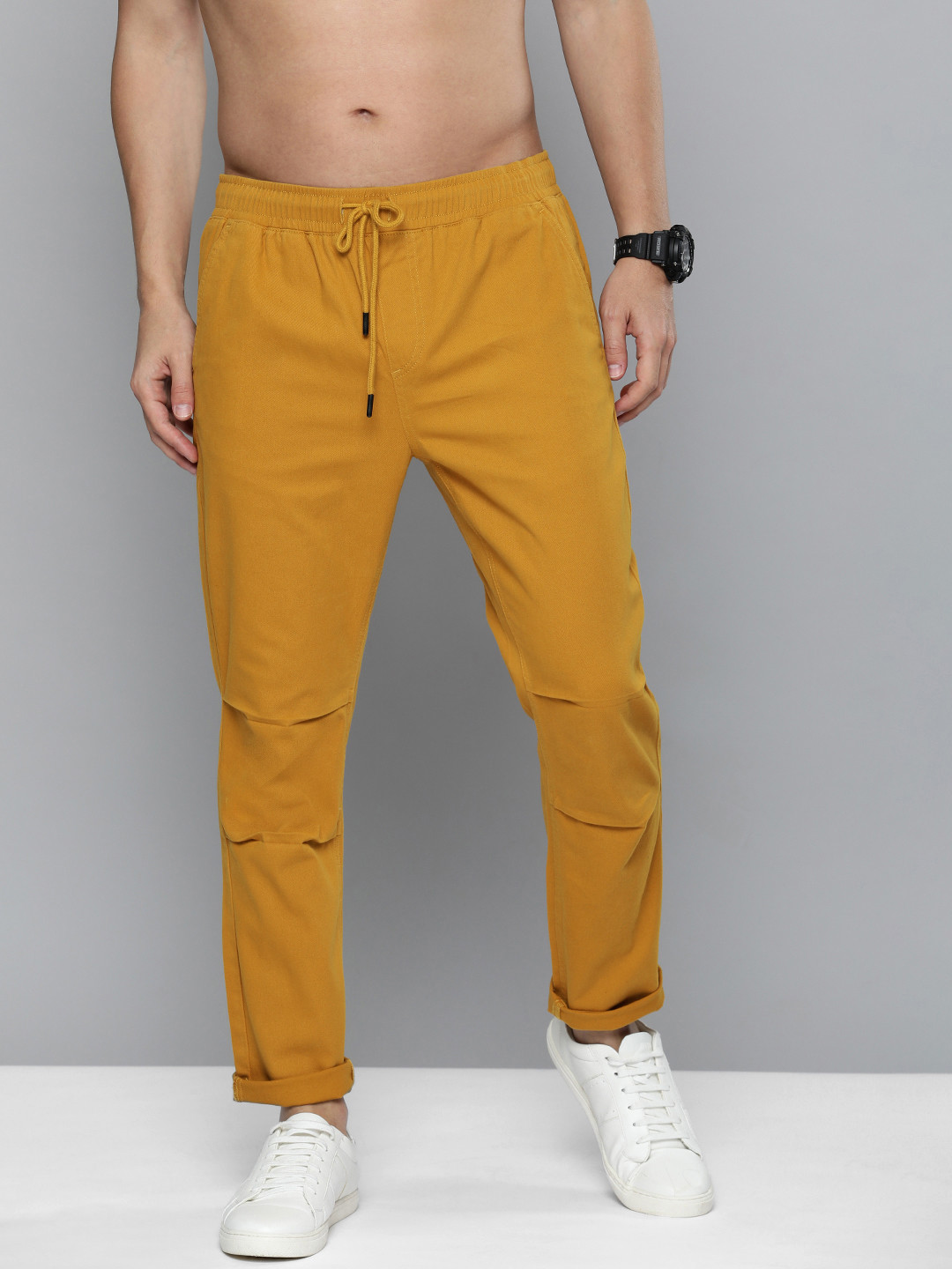 Buy HERE&NOW Men Mustard Yellow Chinos - Trousers for Men 15338990 | Myntra