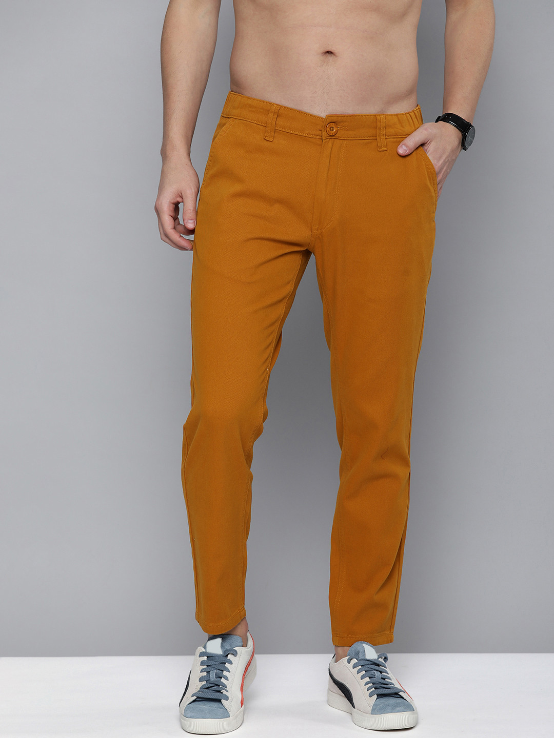 Buy HERE&NOW Men Rust Slim Fit Low Rise Chinos Trousers - Trousers for ...