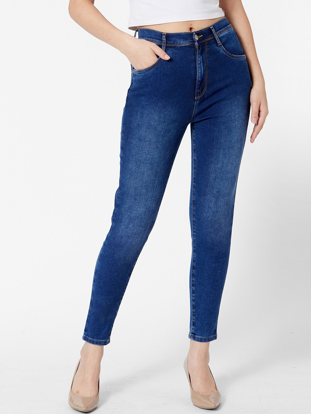 Buy Kraus Jeans Women Blue Skinny Fit High Rise Heavy Fade Jeans ...