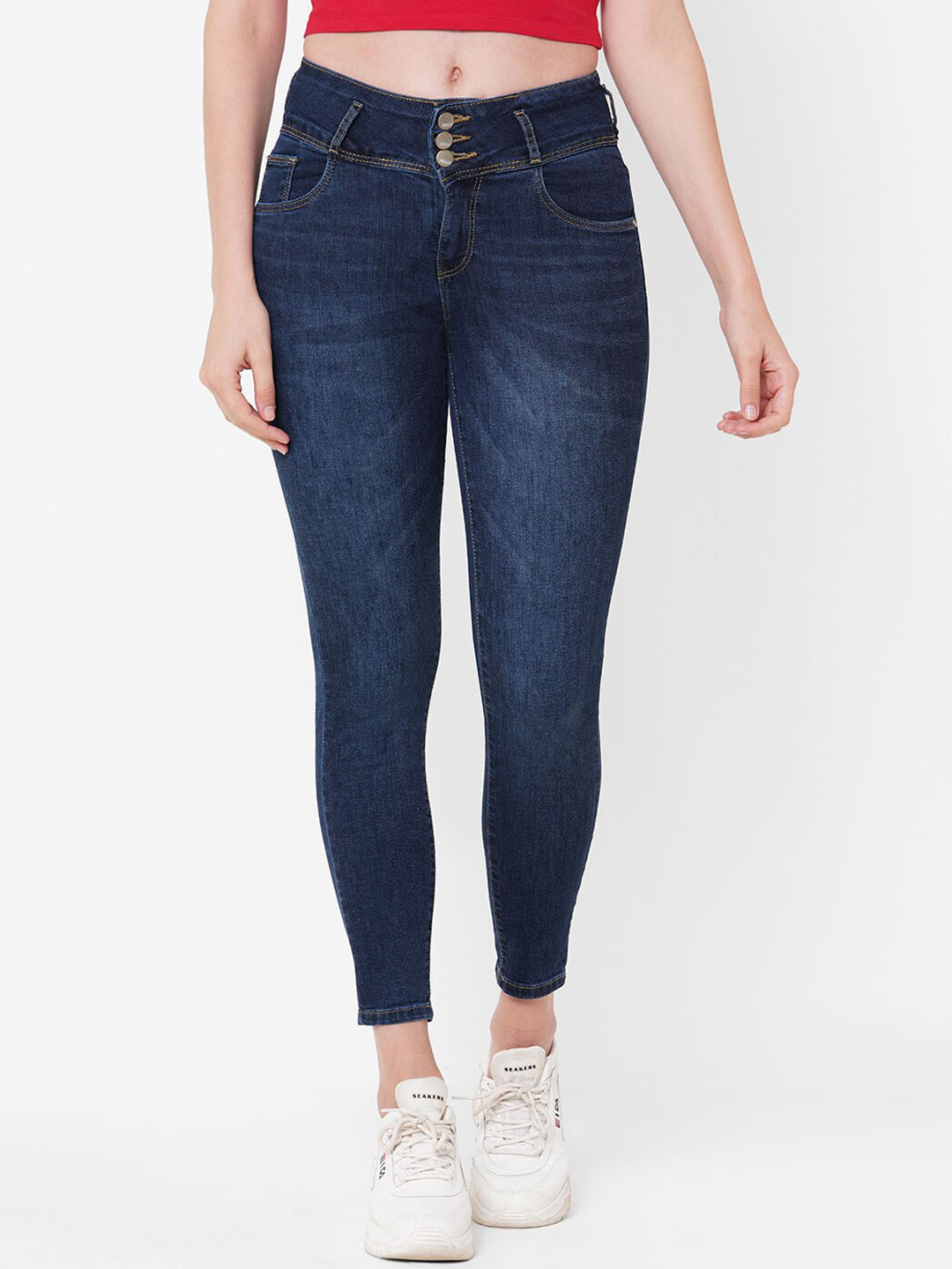 Buy Kraus Jeans Women Blue Skinny Fit High Rise Light Fade Jeans ...