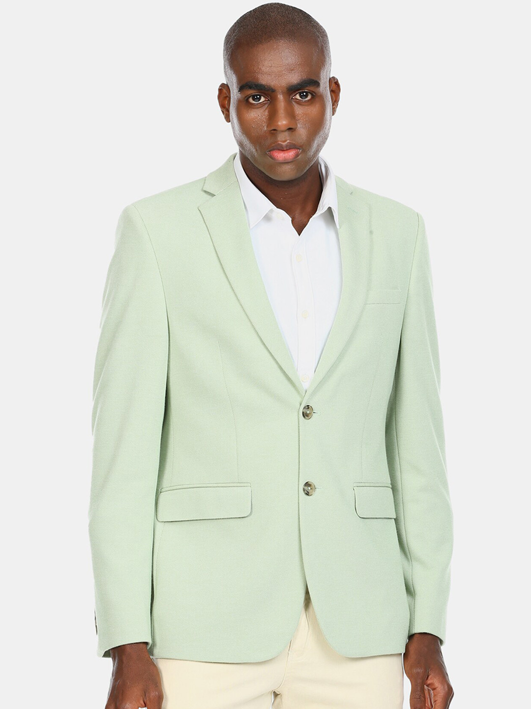 Buy Arrow Men Light Green Solid Single Breasted Slim Fit Blazer ...