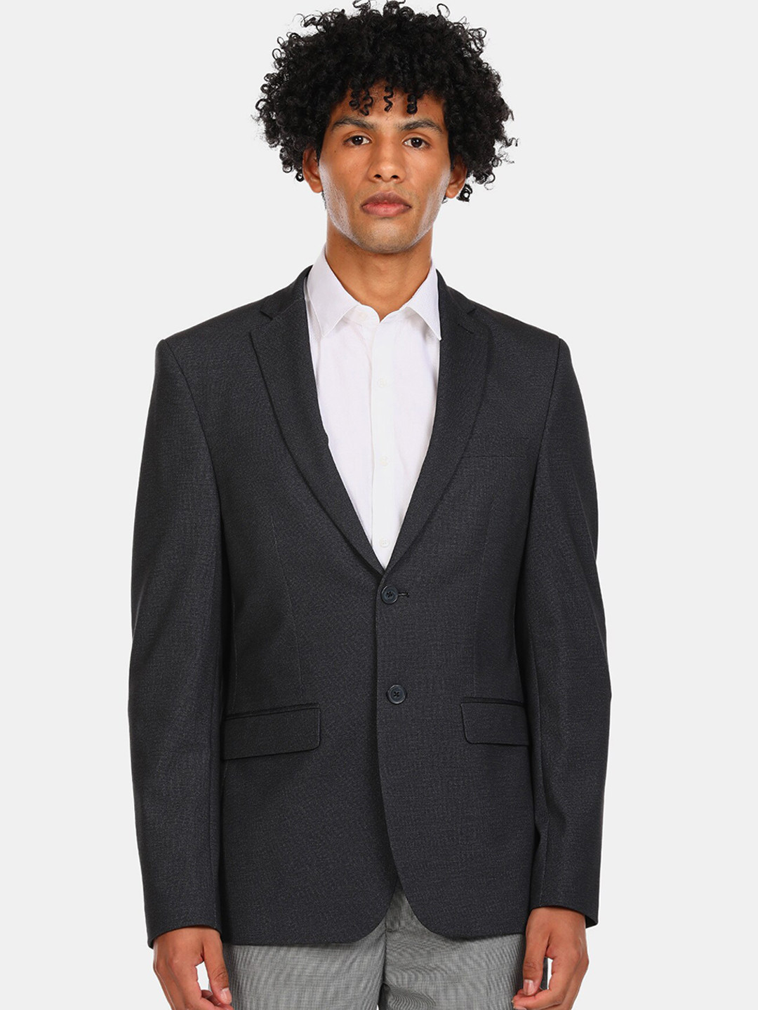 Buy Arrow Men Charcoal Textured Single Breasted Formal Blazer - Blazers ...