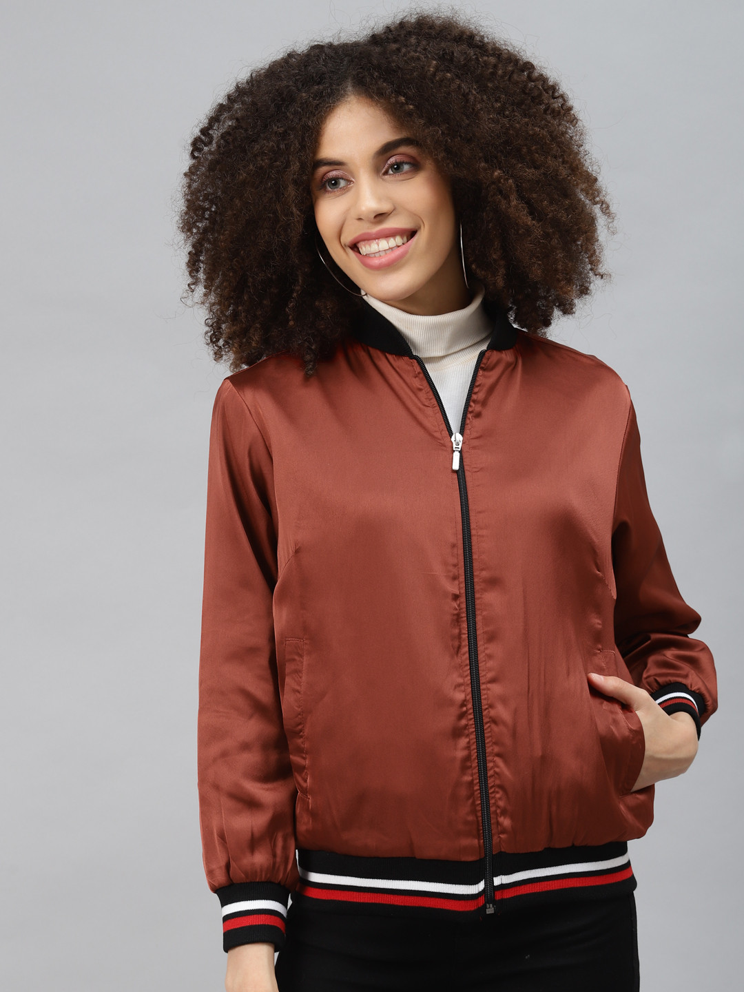 Buy PlusS Women Rust Bomber Jacket - Jackets for Women 15348296 | Myntra