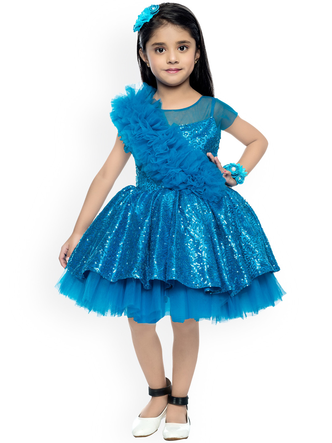 Buy Pink Chick Blue Net Dress - Dresses for Girls 15348692 | Myntra