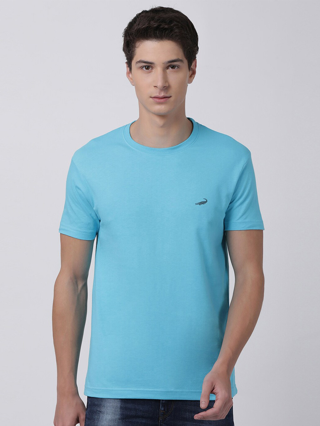 Buy Crocodile Men Turquoise Blue Solid T Shirt - Tshirts for Men ...