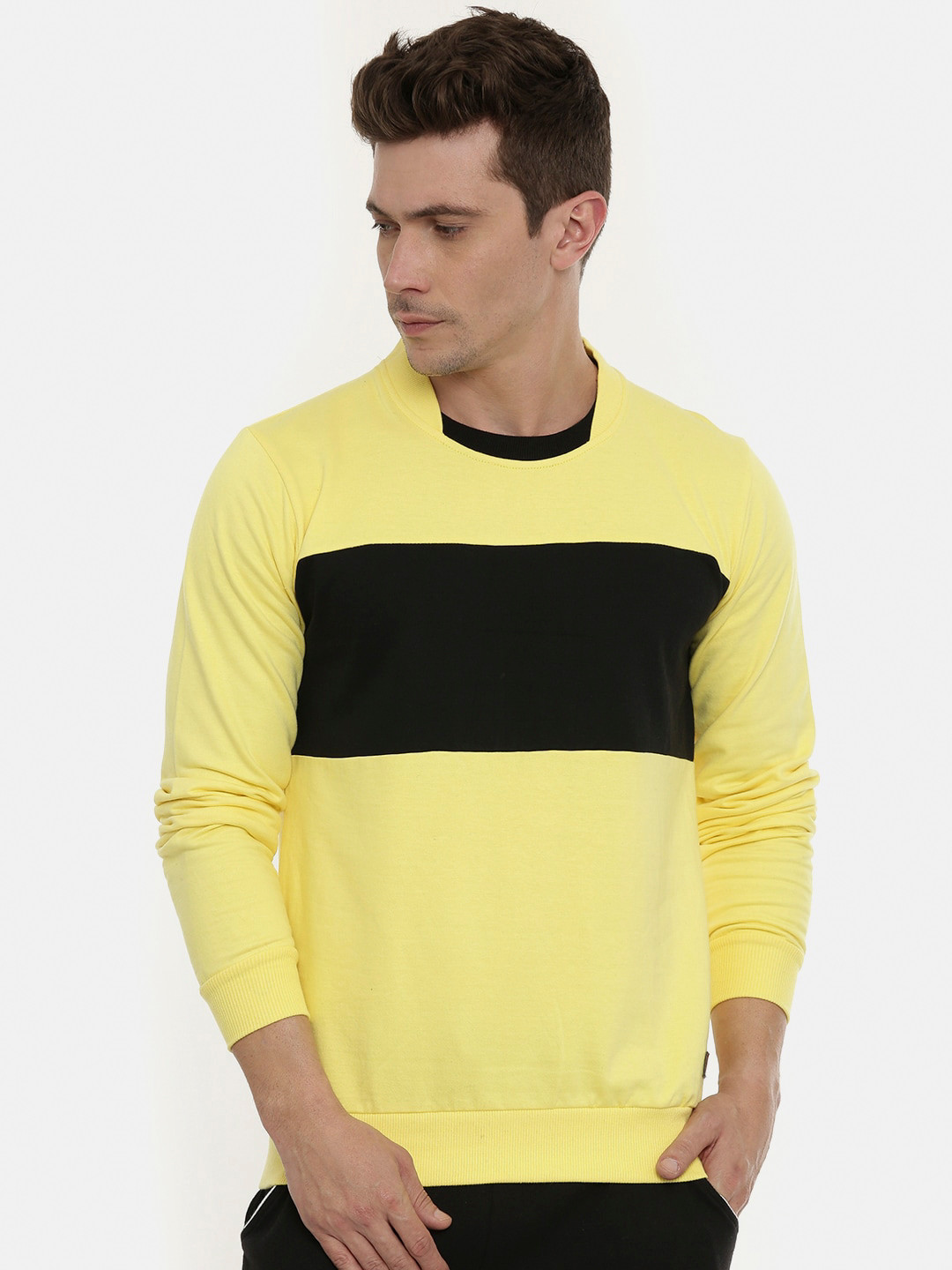 Buy UNSULLY Men Yellow Colourblocked Sweatshirt - Sweatshirts for Men ...
