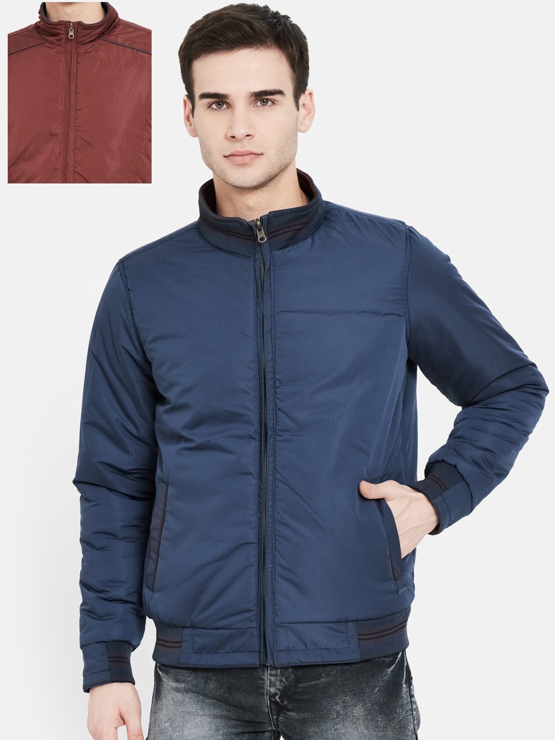 Buy Duke Men Maroon & Blue Reversible Bomber Jacket - Jackets for Men ...