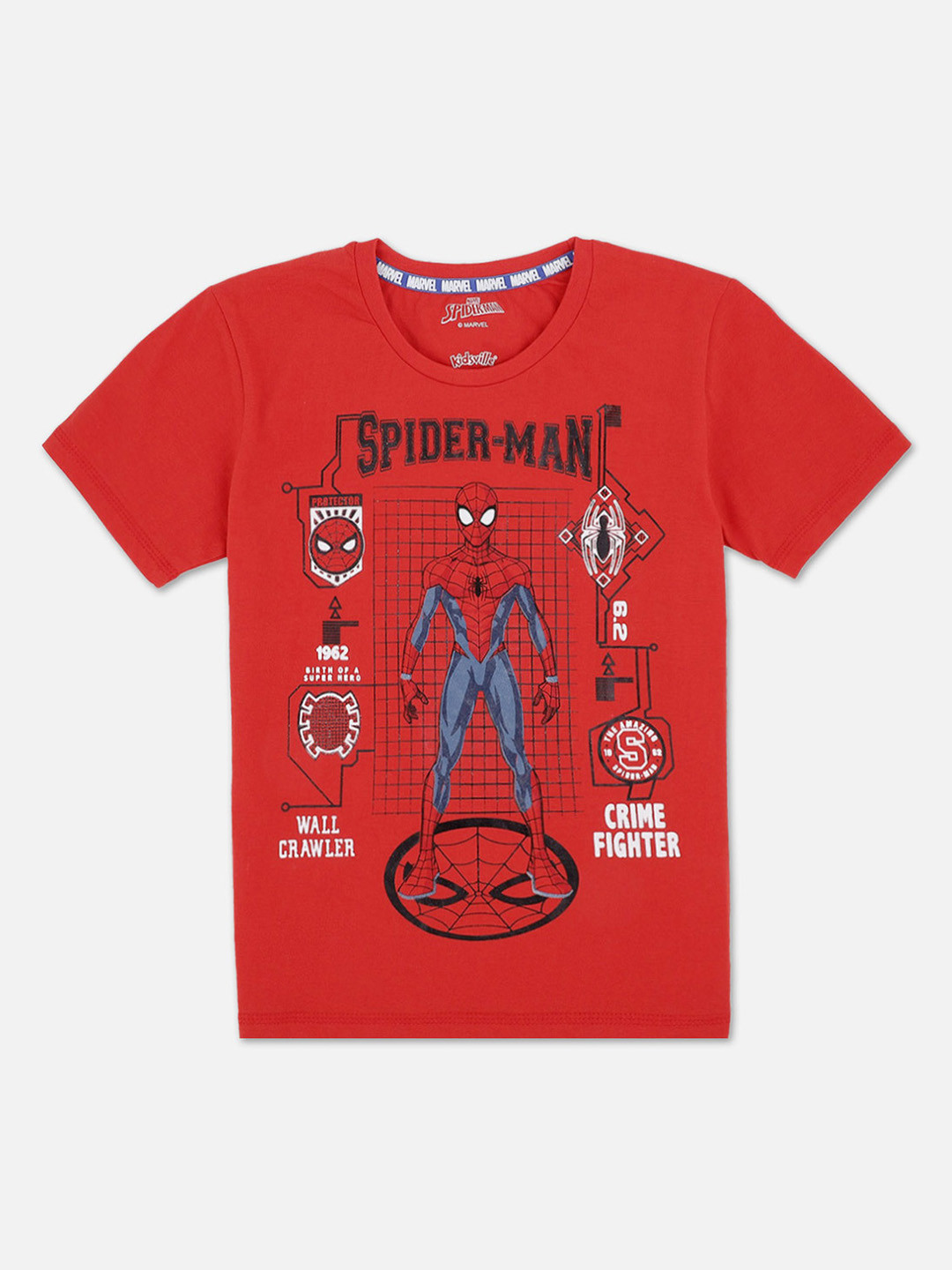 Buy Kids Ville Boys Red Typography Spiderman Printed Pure Cotton T