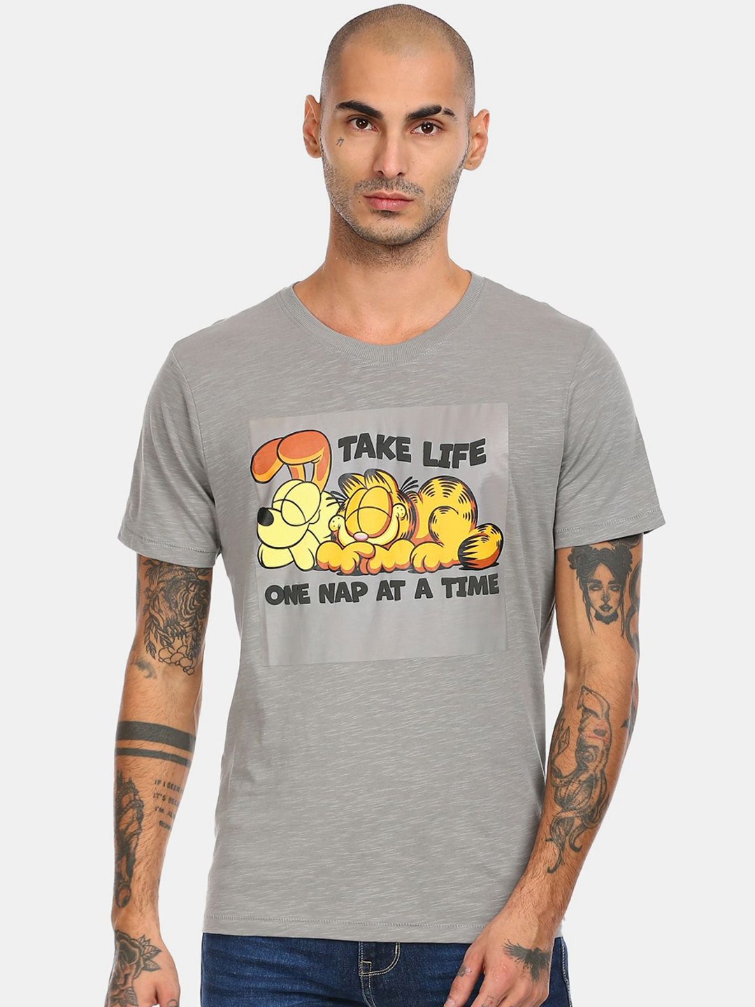 Buy Colt Men Grey & Yellow Garfield Printed T Shirt - Tshirts for Men ...