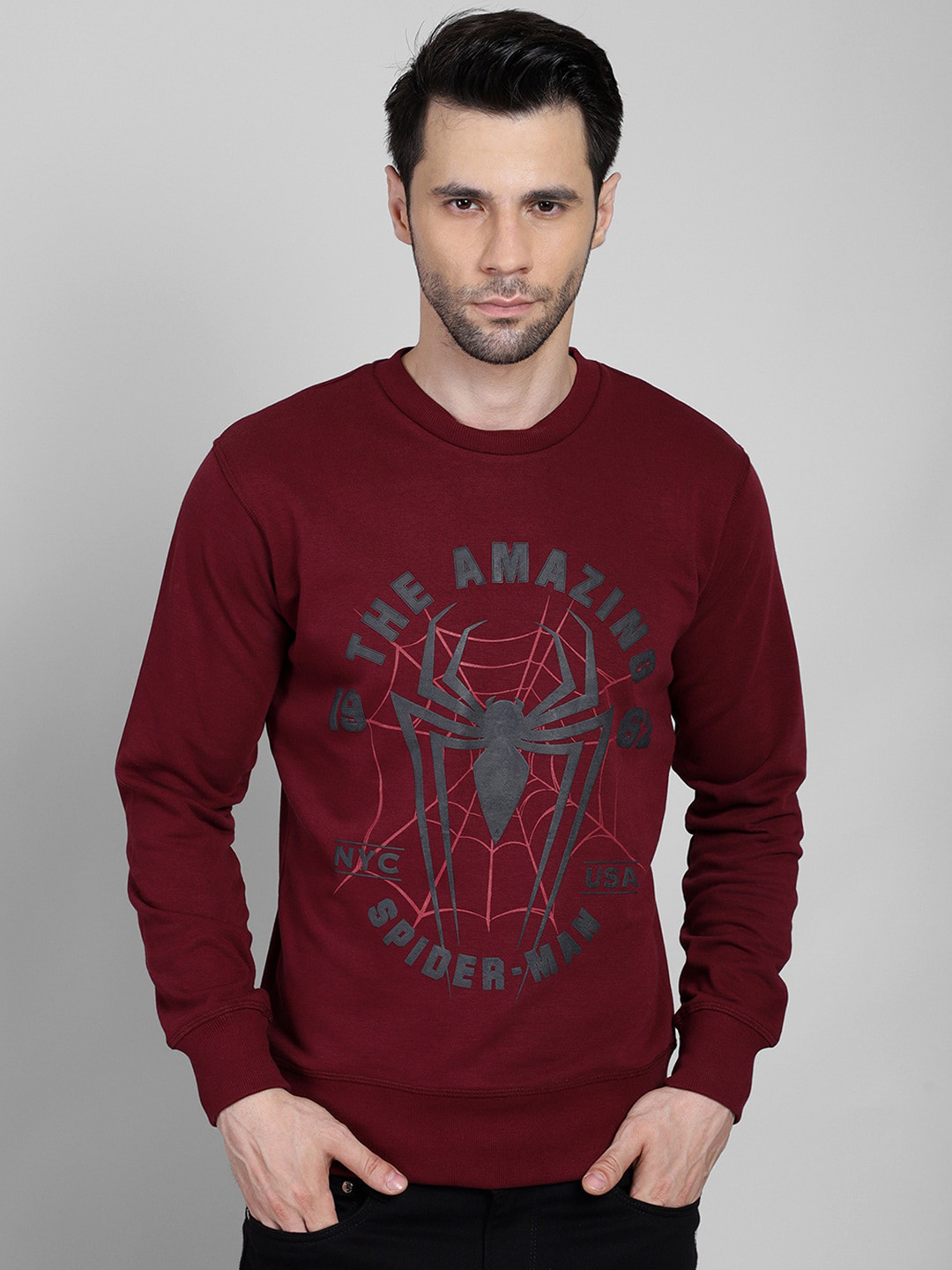 Buy Free Authority Men Maroon Spider Man Print Sweatshirt - Sweatshirts ...