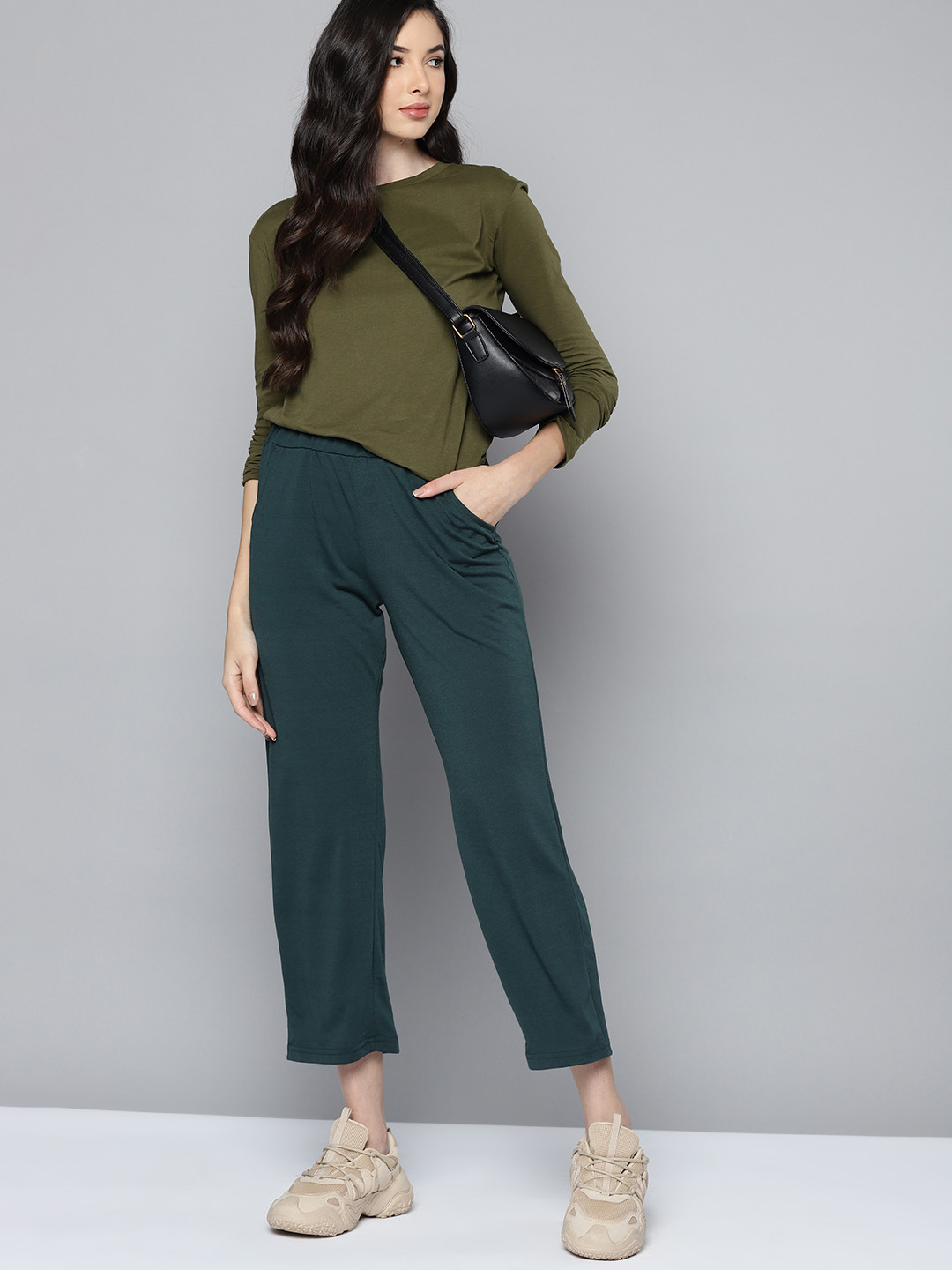 Buy Harvard Women Green Solid Cropped Track Pants - Track Pants for ...