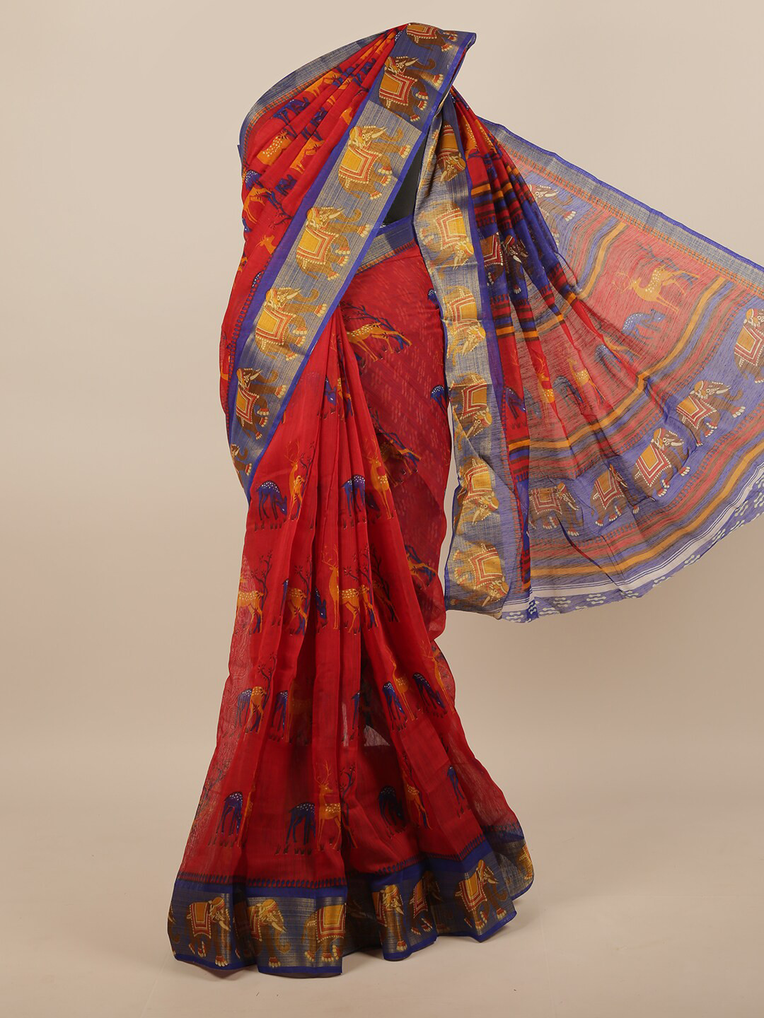 Buy Pothys Red & Blue Ethnic Motifs Saree - Sarees for Women 15366738 ...