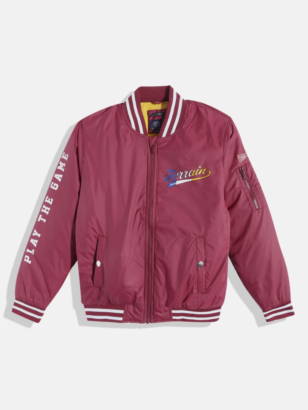 Buy Indian Terrain Teen Boys Burgundy Solid Varsity Jacket - Jackets ...