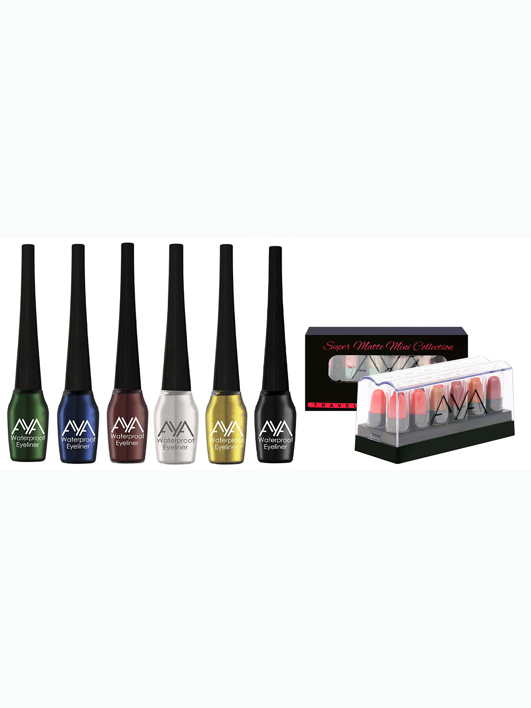 Buy AYA Set Of 6 Waterproof Eyeliner & Set Of 12 Mini Super Matte ...