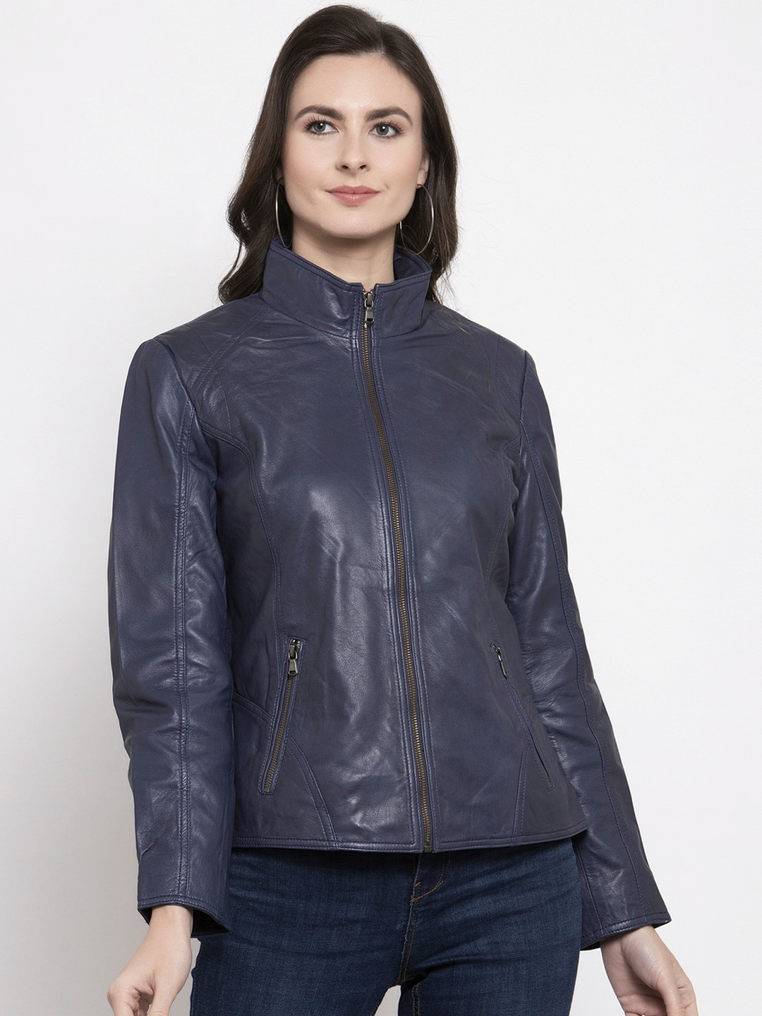 Buy BEAVER Women Navy Blue Insulator Leather Jacket - Jackets for Women ...