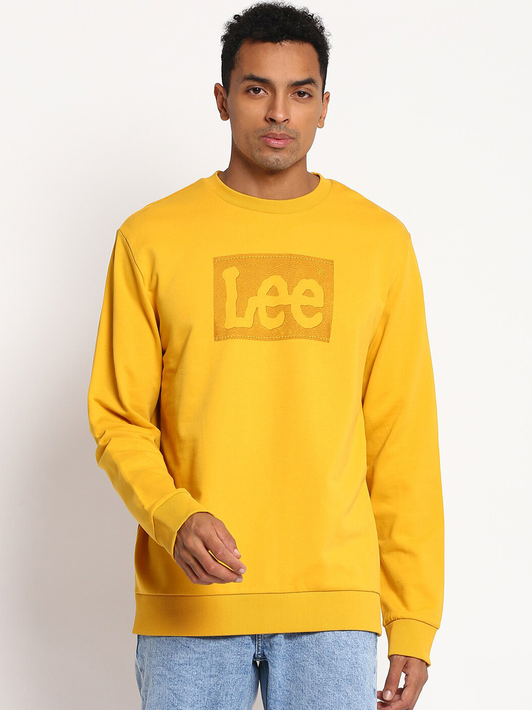 Buy Lee Men Yellow Printed Cotton Sweatshirt - Sweatshirts for Men ...