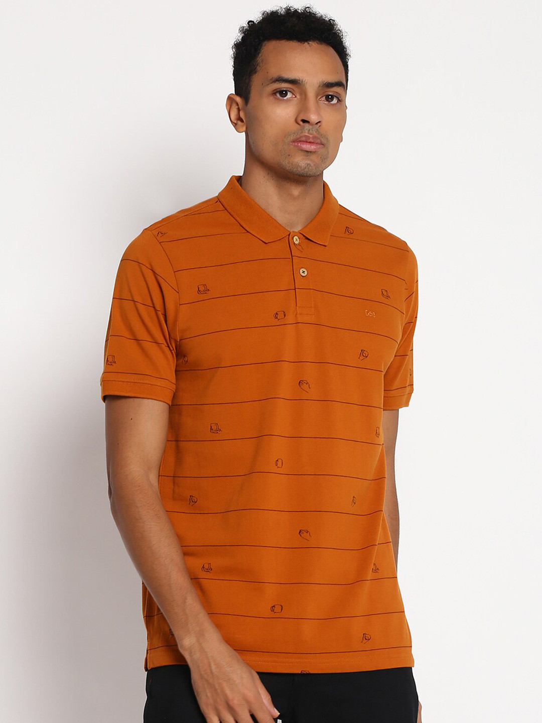 Buy Lee Men Orange Striped Polo Collar Cotton T Shirt - Tshirts for Men ...